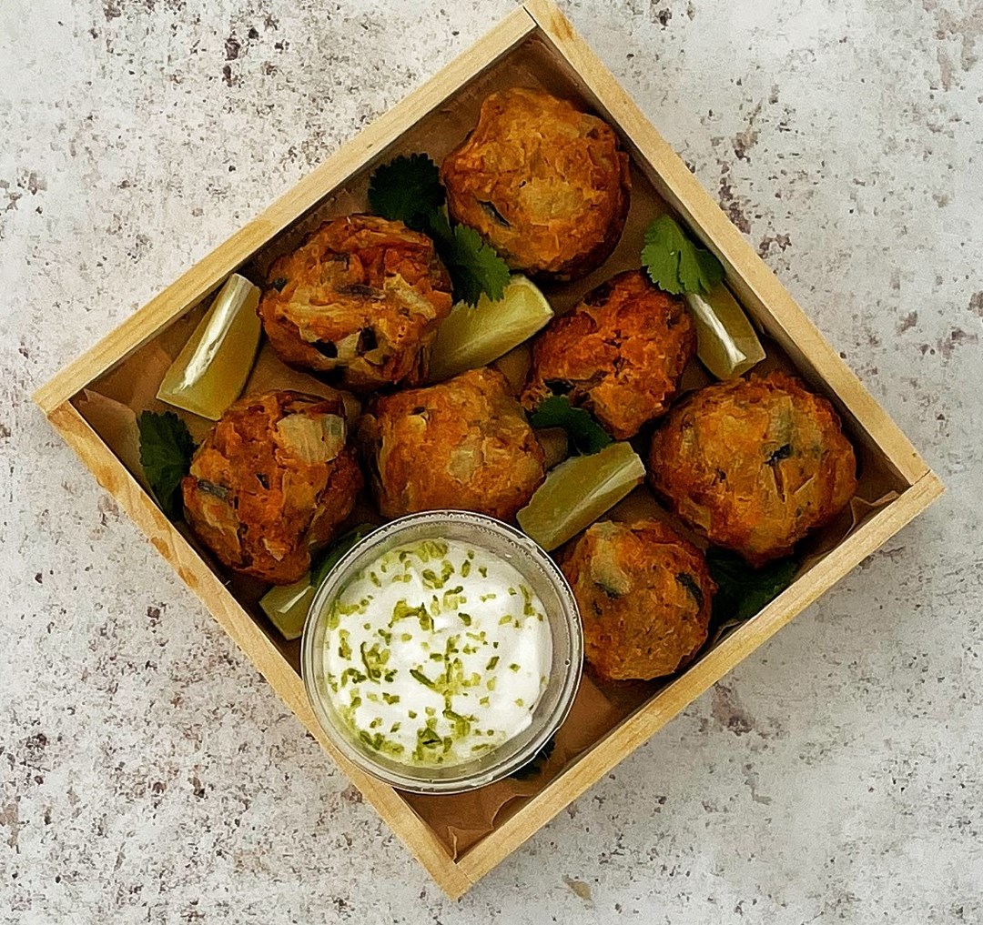Bombay Vegetable Bon Bons with a Coconut & Lime Yogurt Dip ( Vegan )